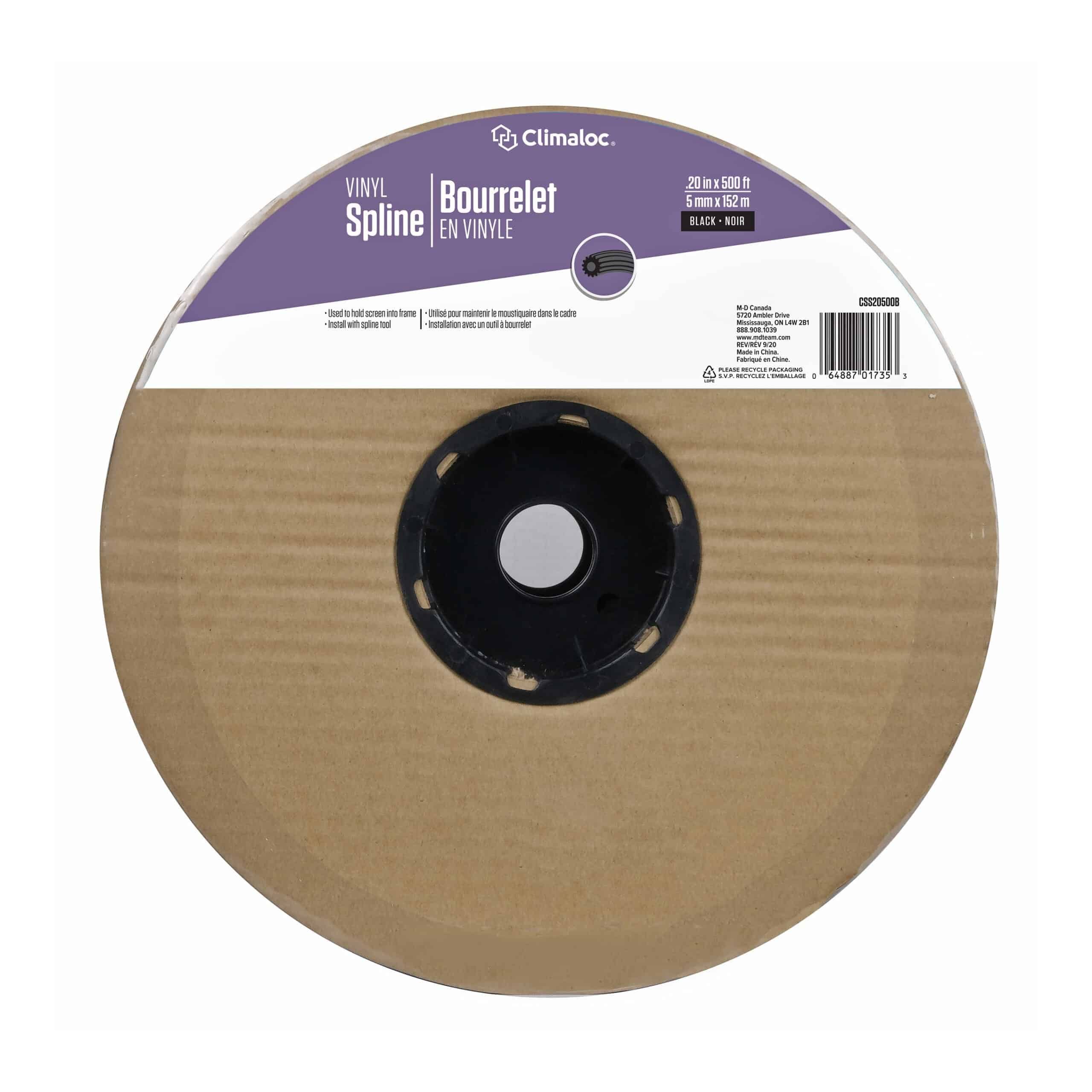 Vinyl Spline .20in X 500ft Black - Climaloc Solutions