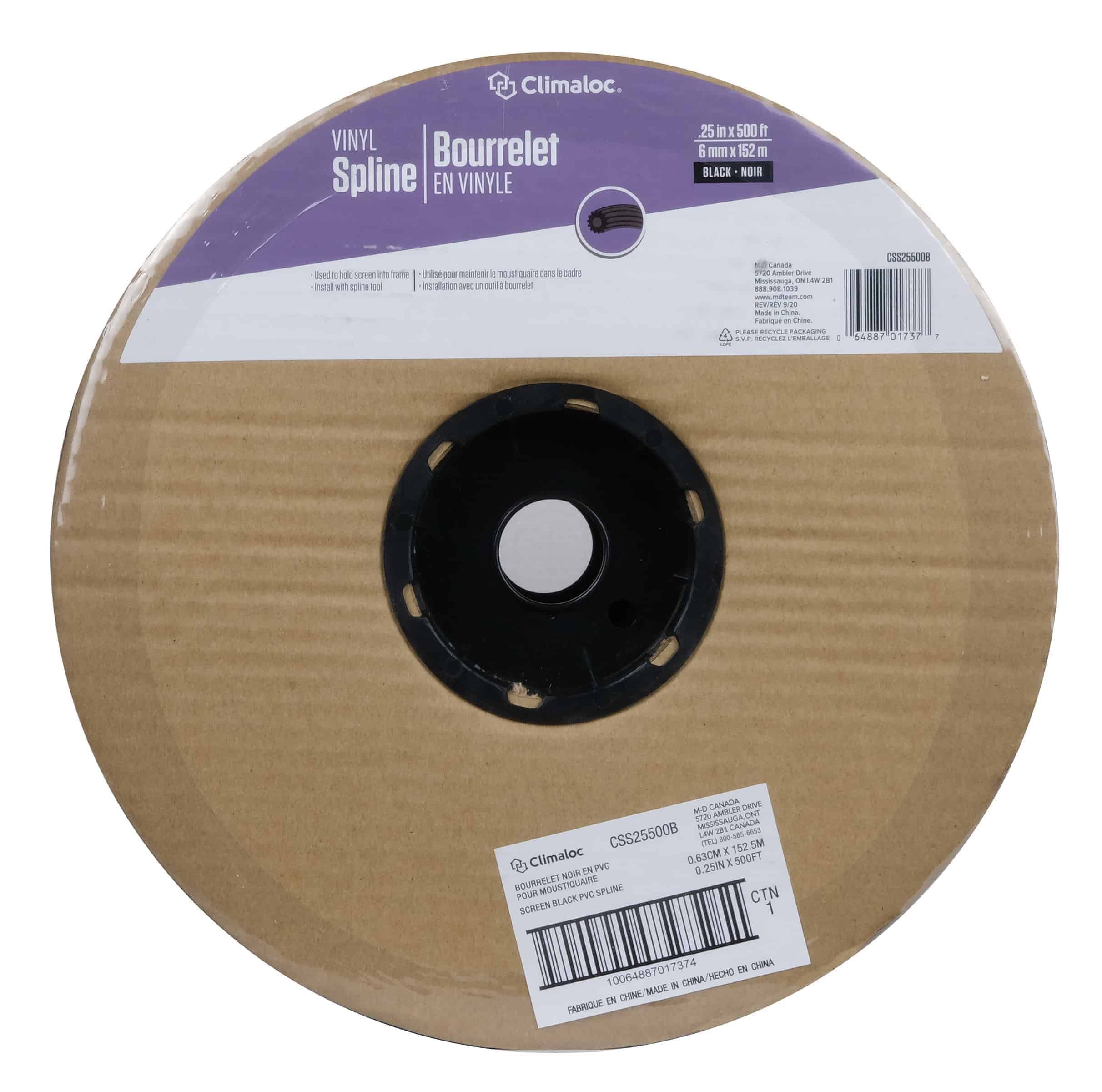 Vinyl Spline .25in X 500ft Black - Climaloc Solutions